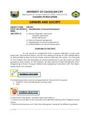 COE MODULE6 GENDERANDSOCIETY Pdf UNIVERSITY OF CALOOCAN CITY Biglang Awa St Corner Catleya St