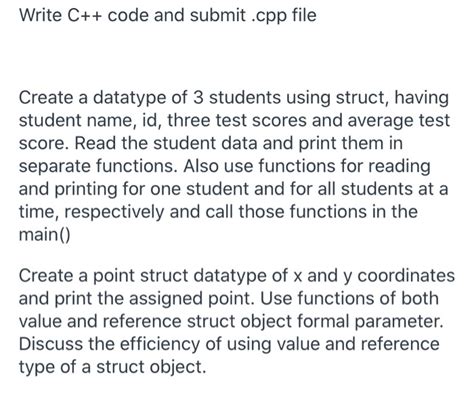 Solved Write C Code And Submit Cpp File Create A Datatype Chegg Com