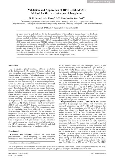 Pdf Validation And Application Of Hplc Esi Ms Ms Method For The Determination Of Irsogladine