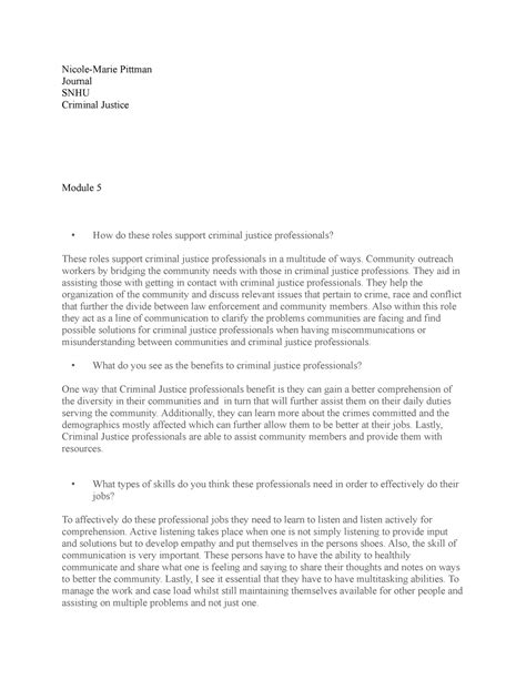 Mod5 Crim Justice Coursework Nicole Marie Pittman Journal Snhu