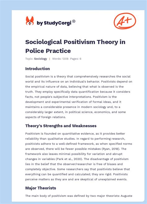 Sociological Positivism Theory In Police Practice Free Essay Example