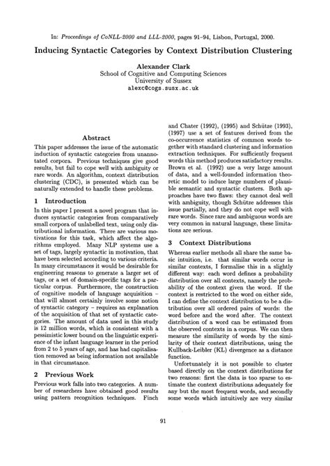 Pdf Inducing Syntactic Categories By Context Distribution Clustering