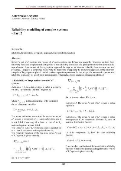 Reliability Modelling Of Complex Systems Part 2 Gnedenko E Forum