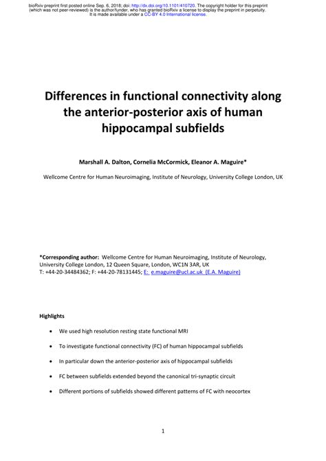 Pdf Differences In Functional Connectivity Along The Anterior