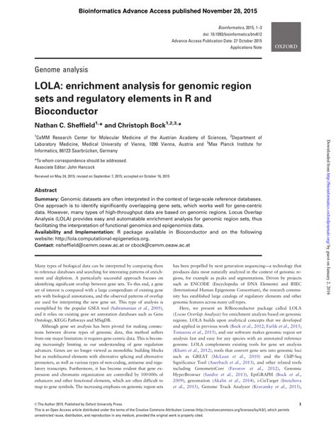 Pdf Lola Enrichment Analysis For Genomic Region Sets And Regulatory Elements In R And