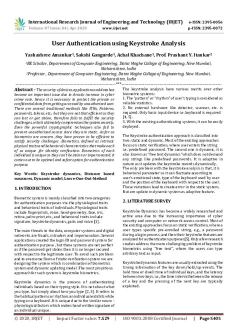 Pdf Irjet User Authentication Using Keystroke Analysis