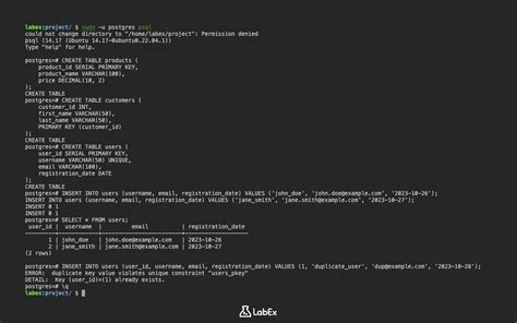 Создание таблиц и типы данных в Postgresql Labex