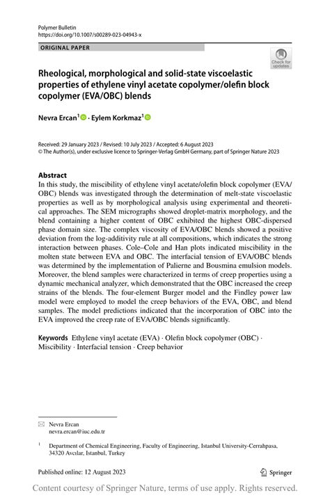Rheological Morphological And Solid State Viscoelastic Properties Of Ethylene Vinyl Acetate