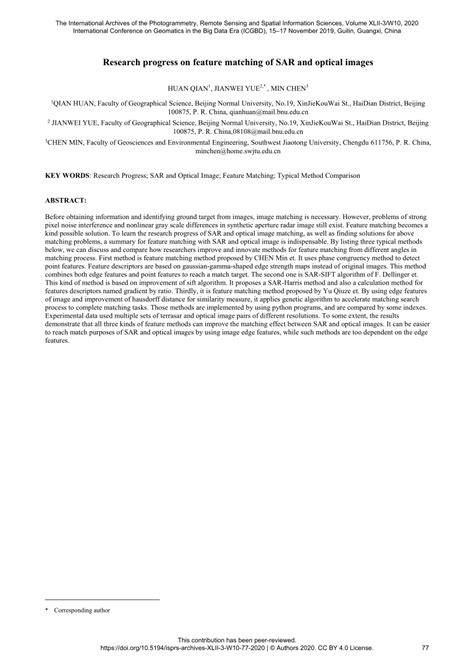 Pdf Research Progress On Feature Matching Of Sar And Optical Images