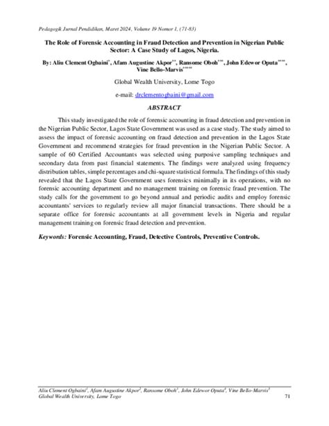 Pdf The Role Of Forensic Accounting In Fraud Detection And Prevention In Nigerian Public