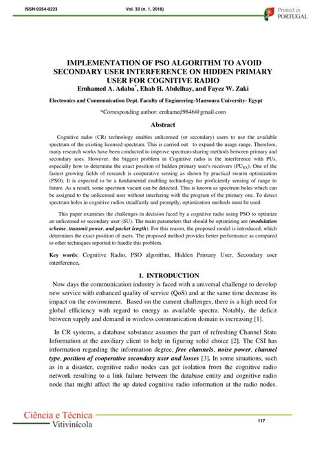 Pdf Implementation Of Pso Algorithm To Avoid Secondary User