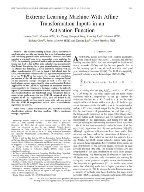 Extreme Learning Machine With Affine Transformation Inputs In An Activation Function Pdf