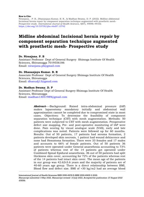 Pdf Midline Abdominal Incisional Hernia Repair By Component