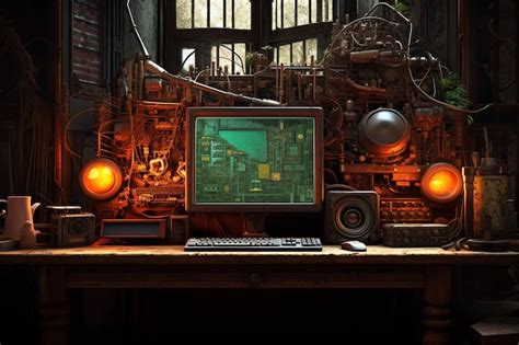 Premium Photo Retro Computer And Technology With Monitor And Hardware