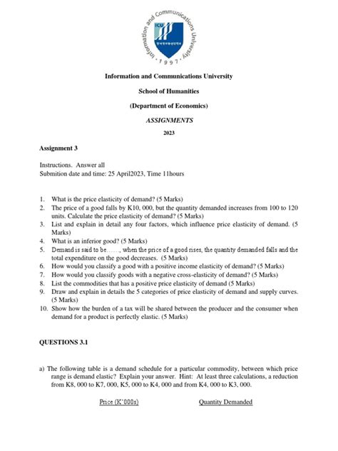 Micro Economics Assignment 3 Pdf Demand Price Elasticity Of Demand