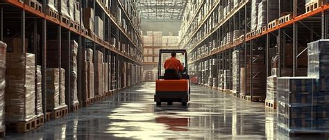 Warehouse Worker Driving Electric Pallet Jack Premium Ai Generated Image