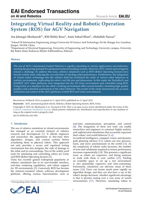 Pdf Integrating Virtual Reality And Robotic Operation System Ros For Agv Navigation