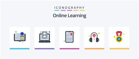 Online Learning Flat 5 Icon Pack Including Online Learning Assignment