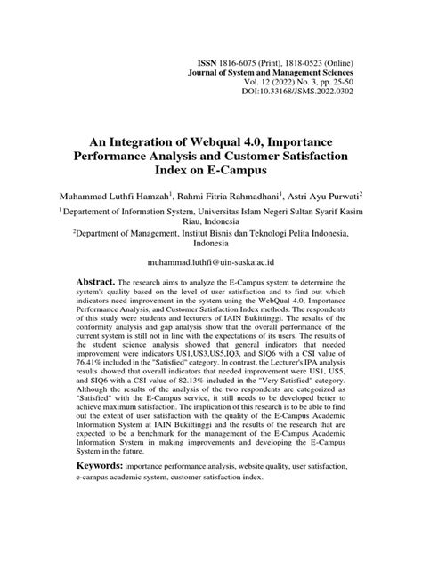 An Integration Of Webqual 40 Importance Performance Analysis And Customer Satisfaction Index
