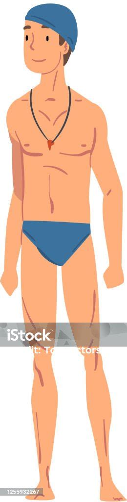 남자 수영 선수 반바지와 모자 벡터 일러스트화이트 배경에 남성 선수 캐릭터 근육질 체격에 대한 스톡 벡터 아트 및 기타 이미지 근육질 체격 기술 길이 Istock