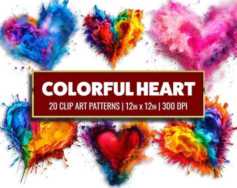 Colorful Hearts Clipart Vibrant  Bundle Digital Download Set Of