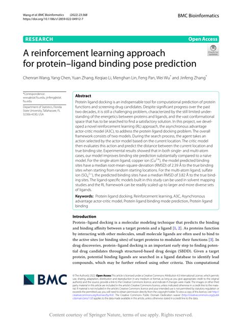Pdf A Reinforcement Learning Approach For Proteinligand Binding Pose