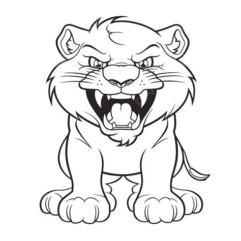 화난 사자 색칠 페이지 개요 스케치 드로잉 벡터 검치호 호랑이 그림 Sabertooth 호랑이 개요 Sabertooth 호랑이 스케치 Png 일러스트 및 벡터 에