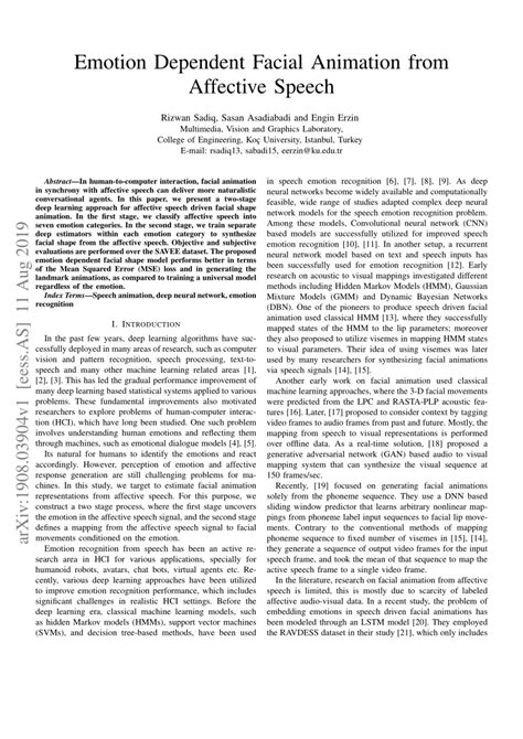 PDF Emotion Dependent Facial Animation From Affective Speech