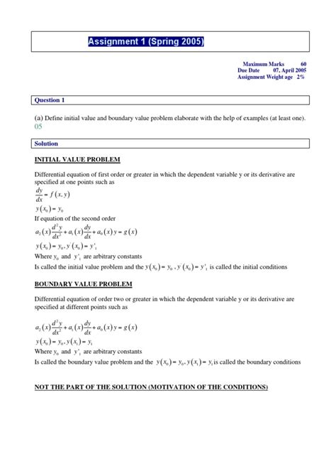 Differential Equations Solved Assignments Semester Spring 2005 Pdf Ordinary Differential