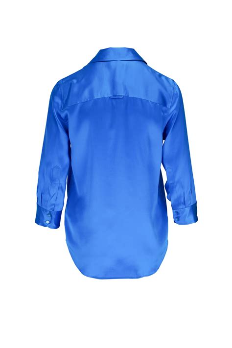 Lagence Dani Blue Silk Three Quarter Sleeve Blouse