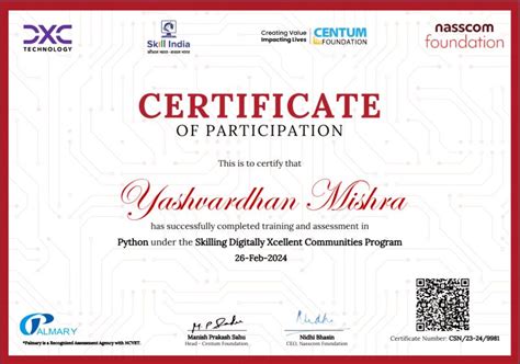 Python Certificate Achievement Skilldevelopment Nasscom