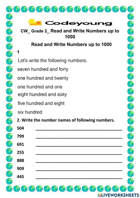 Read And Write Numbers Up To 1000 Interactive Worksheet Live Worksheets Library