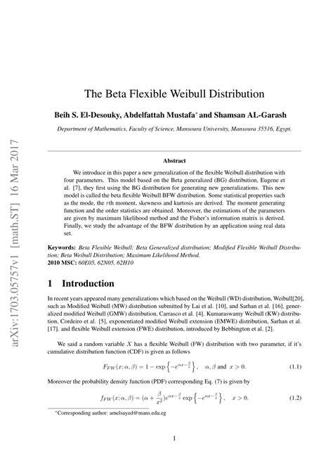 Pdf The Beta Flexible Weibull Distribution