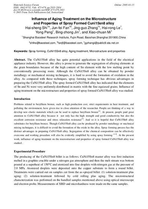 Influence Of Aging Treatment On The Microstructure And Properties Of Spray Formed Cuni15sn8