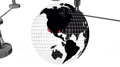 Rotating Globe With Grid Lines Silhouettes Of People Showing Global