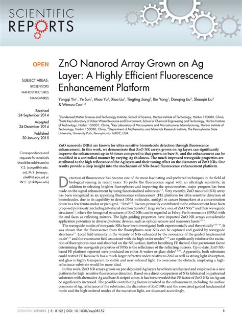 Pdf Zno Nanorod Array Grown On Ag Layer A Highly Efficient