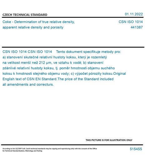 CSN ISO Coke Determination Of True Relative Density Apparent Relative Density And Porosity