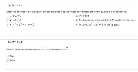 Solved QUESTION Match The Geometric Description Of The Set Chegg