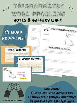 Trigonometry Word Problems Notes Gallery Walk 14 DIFFERENT WORD PROBLEMS