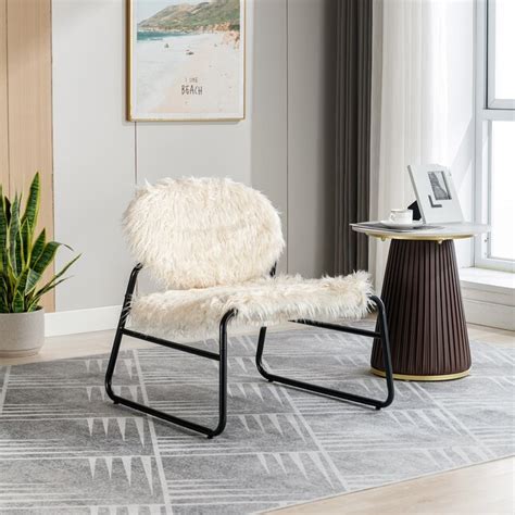 Gzmr Modern Industrial Plush Slant Chair Industrial Beige Accent Chair