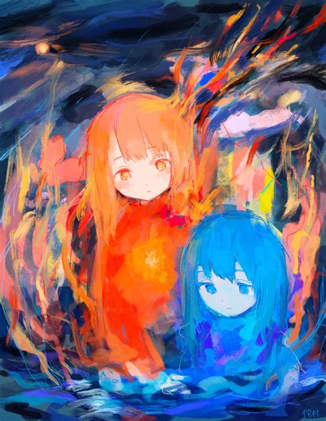 Safebooru 2girls Abstract Blue Eyes Blue Hair Blush Highres Multiple