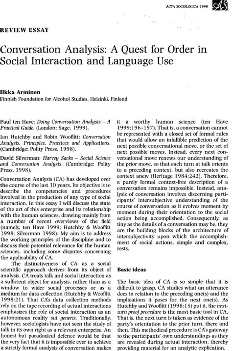 Review Essay Conversation Analysis A Quest For Order In Social