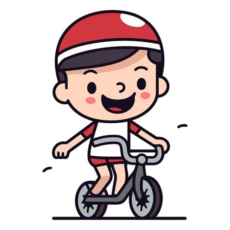 Мальчик из мультфильма едет на велосипеде Премиум векторы