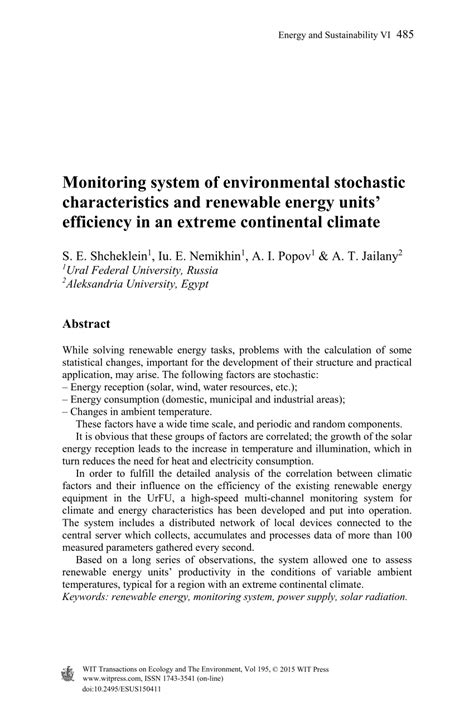 Pdf Monitoring System Of Environmental Stochastic Characteristics And