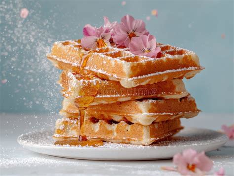 Delicious Waffles With Honey And Flowers Stock Illustration