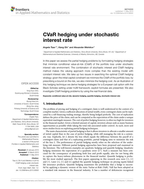 Pdf Cvar Hedging Under Stochastic Interest Rate