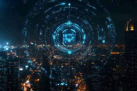 Futuristic 5g Network And Iot Digital Hologram In Vibrant Urban Landscape Of Tomorrow Stock
