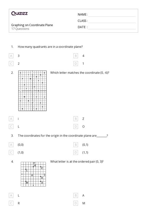50 coordinate planes worksheets for 6th grade on quizizz free