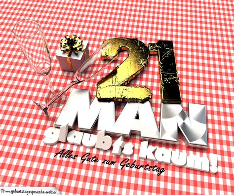 Geburtstagsgruß mit Sektgläsern und Geschenk zum 21. Geburtstag (3D ...