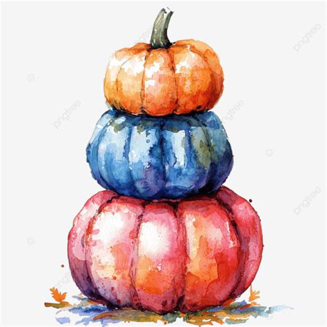 세 개의 쌓인 호박의 다채로운 수채화 그림 미술 페인트 등 수채화 Png 일러스트 및 이미지 에 대한 무료 다운로드 Pngtree